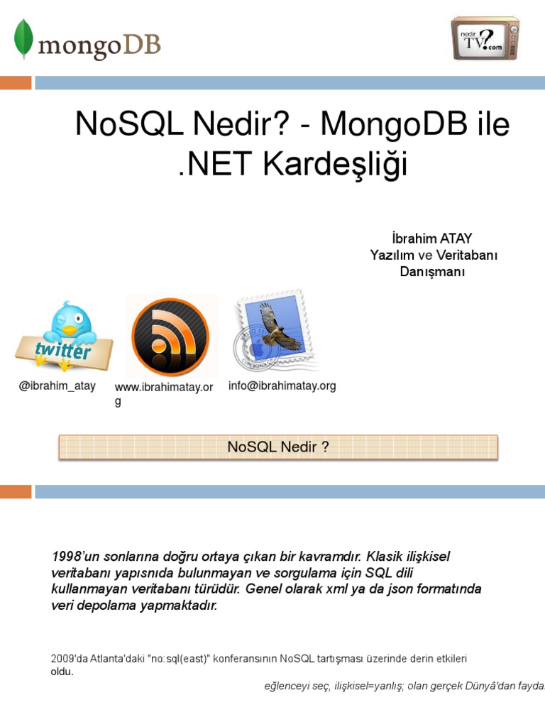 NoSQL Nedir MongoDB Ile .NET Kardeşliği | PDF