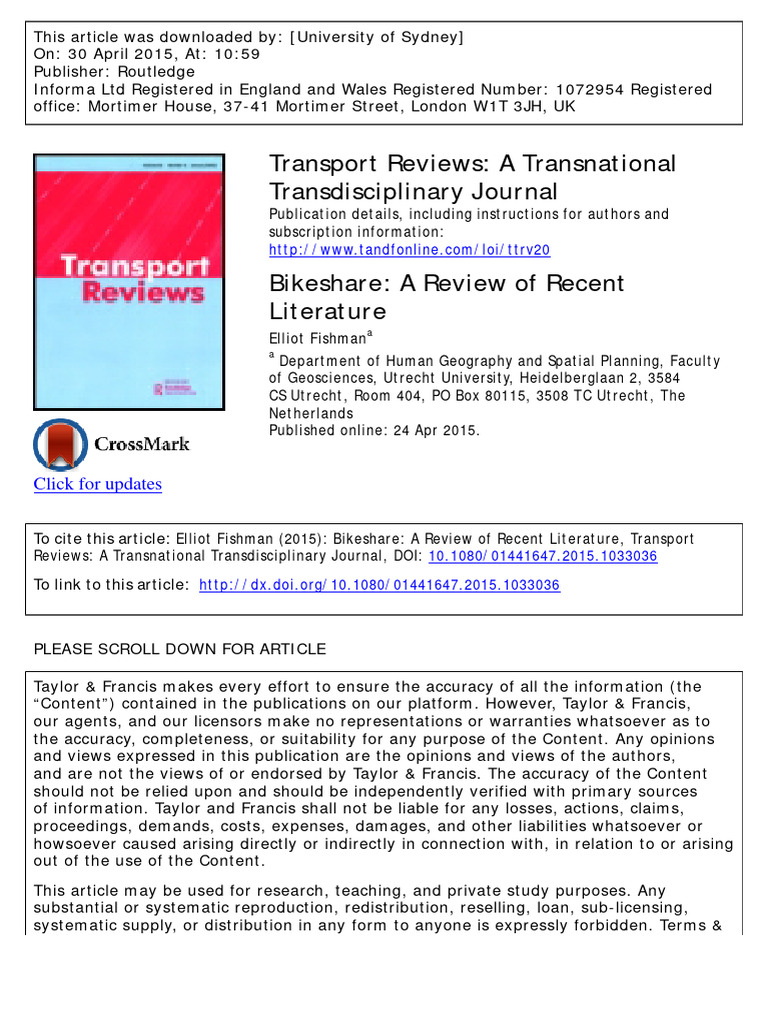 Transport Reviews: A Transnational Transdisciplinary Journal | PDF ...