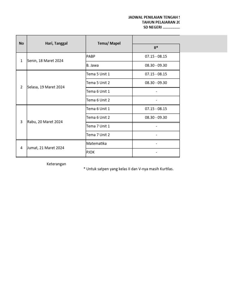 Jadwal PTS 2 - 2023-2024 | PDF