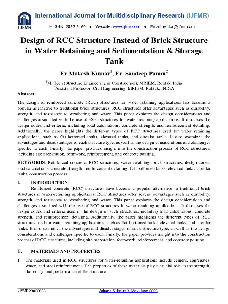 Design of RCC Structure Instead of Brick Structure in Water Retaining ...