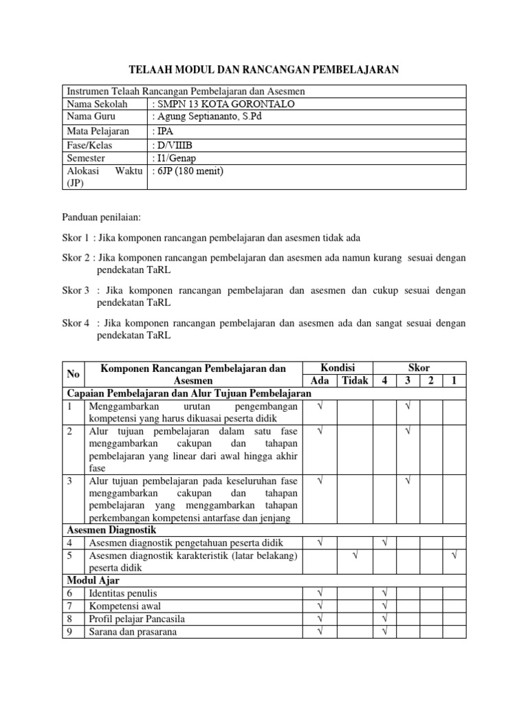 Instrumen Telaah Modul Dan Rancangan Pembelajaran Topik 2 Asesmen | PDF | Karier & Perkembangan
