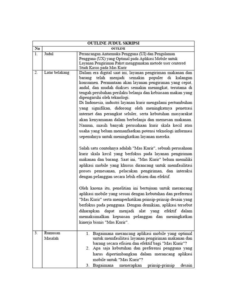 Outline Skripsi Mas Kurir Ui Ux | PDF | Bisnis | Komputer