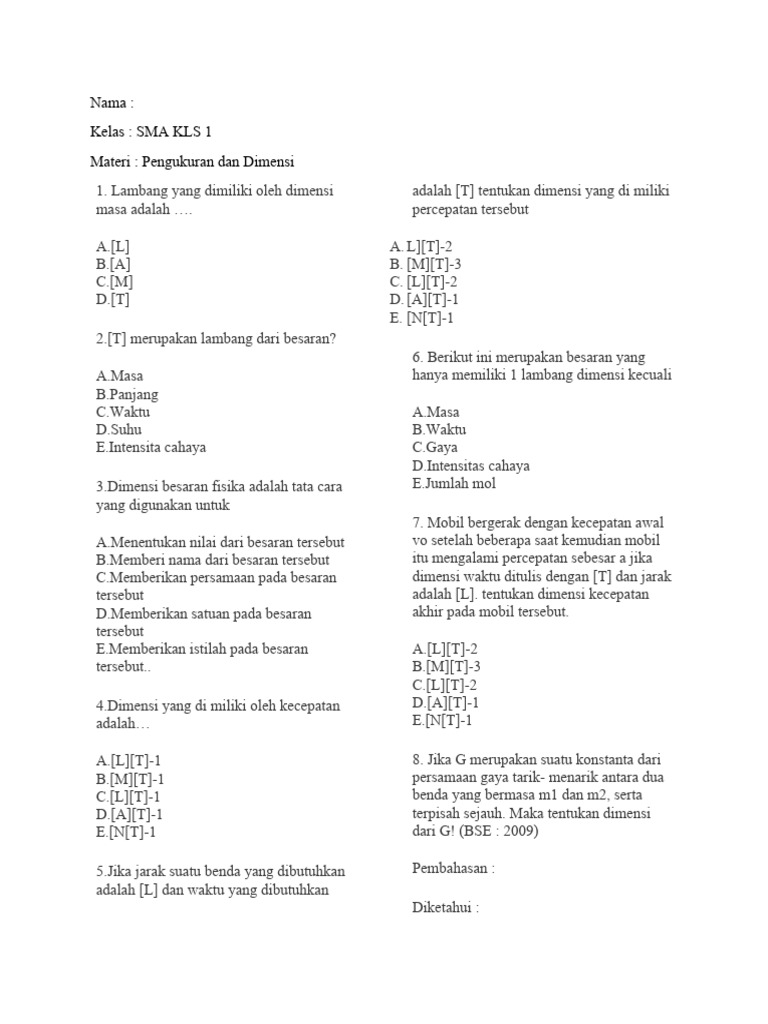 Dimensi Fisika untuk Kelas 10 | PDF