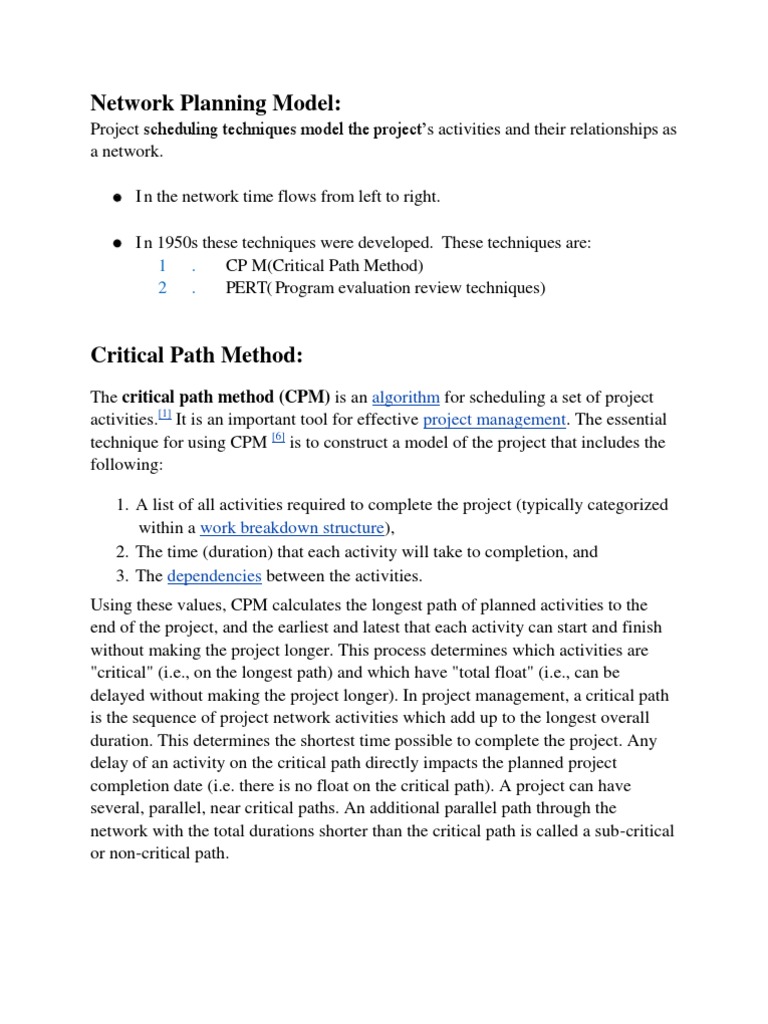 Network Planning Model:: Algorithm Project Management | PDF ...