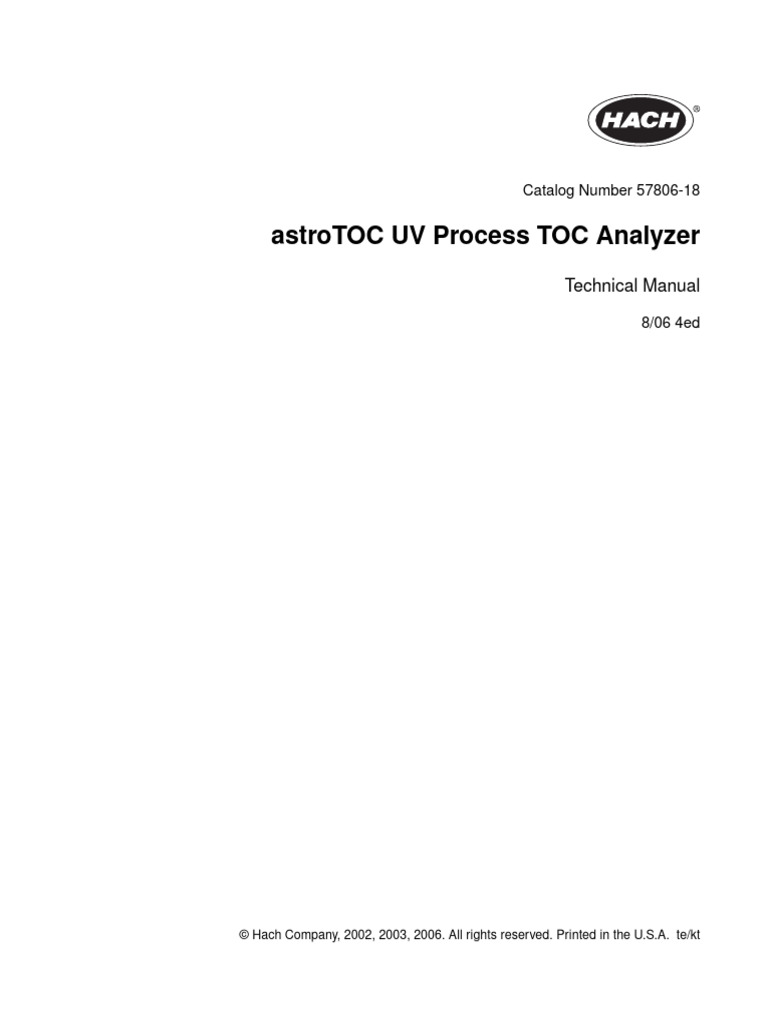 HACH Astro TOC UV Process TOC Analyzer Technical Manual Total Organic ...