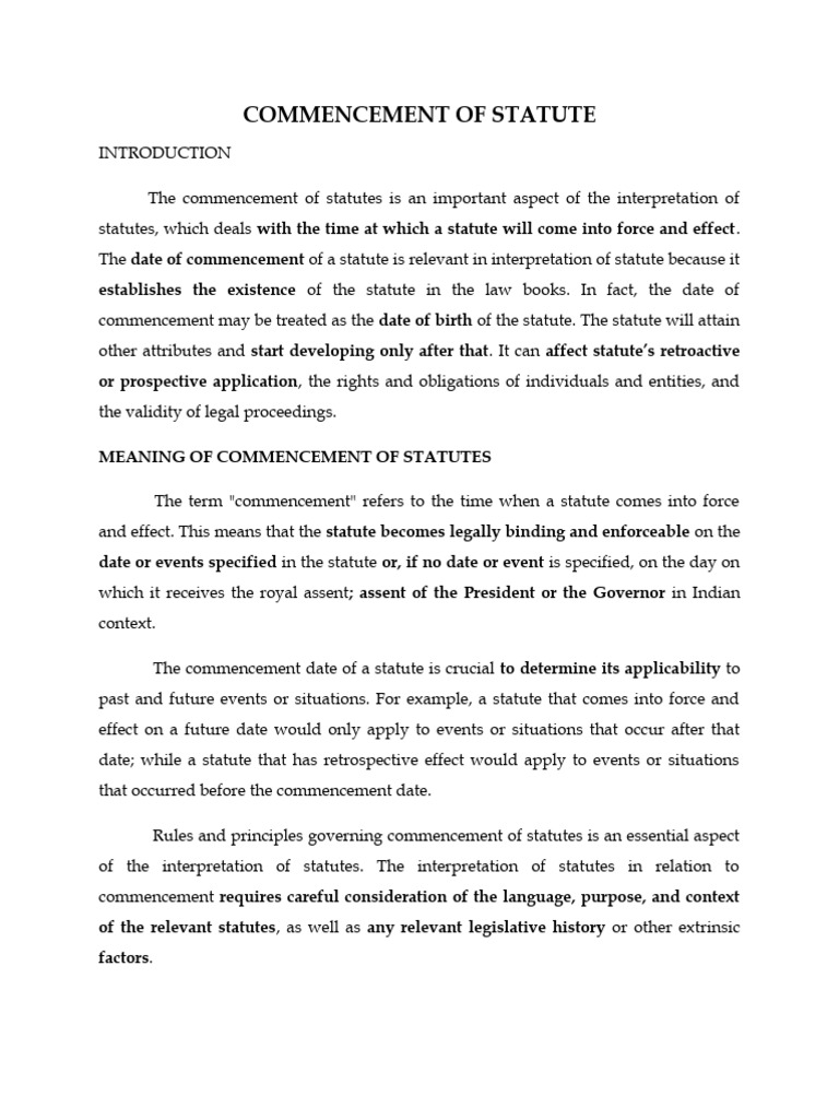 COMMENCEMENT OF STATUTE | PDF | Statutory Interpretation | Ex Post ...