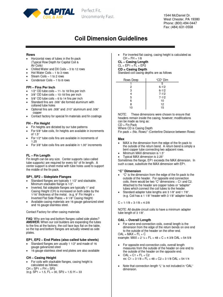 Coil Dimension Guidelines Capital Coil & Air | PDF | Sheet Metal | Pipe ...