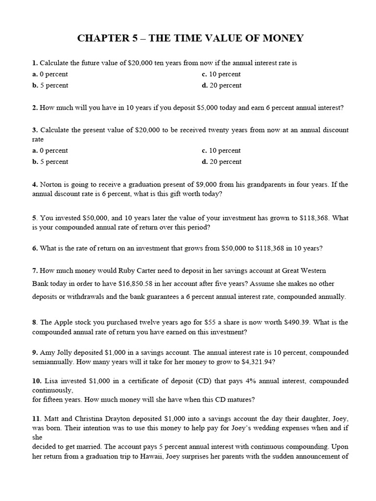 Chapter 8. Time Value of Money. Exercise | PDF | Present Value | Interest