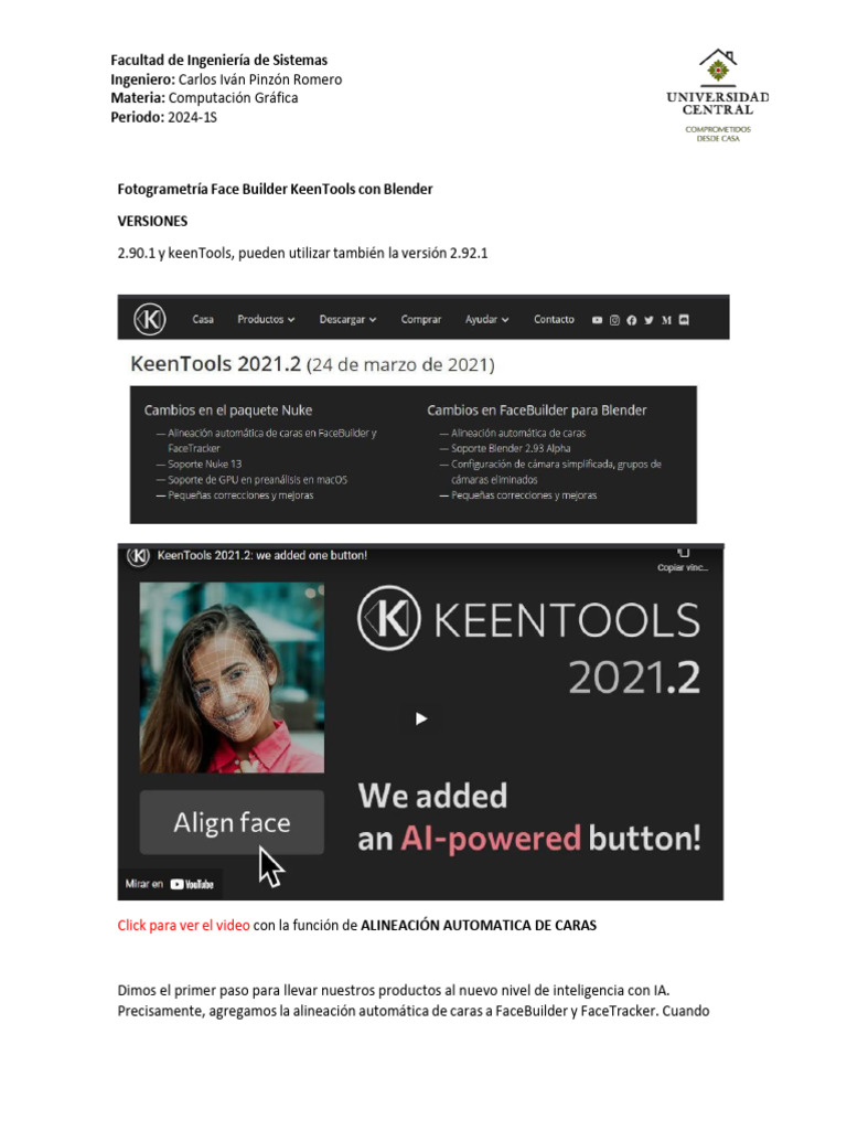 2024-1S Taller 003 Tutorial Face Builder Keen Tools Blender 3D | PDF | Licuadora (Software ...