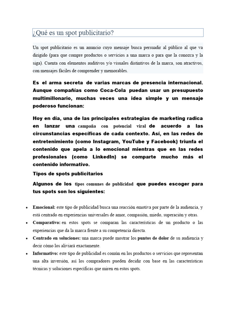 Qué es un spot publicitario | PDF | Publicidad