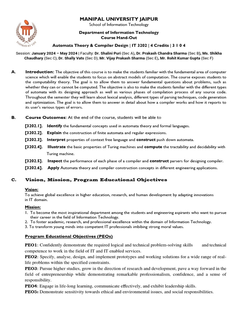 Automata & Compiler Design Course | PDF | Formalism (Deductive)