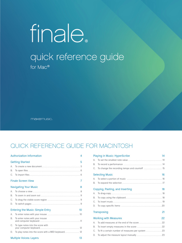 Finale Quick Reference Guide For Macintosh | PDF | Computer Keyboard | Menu (Computing)