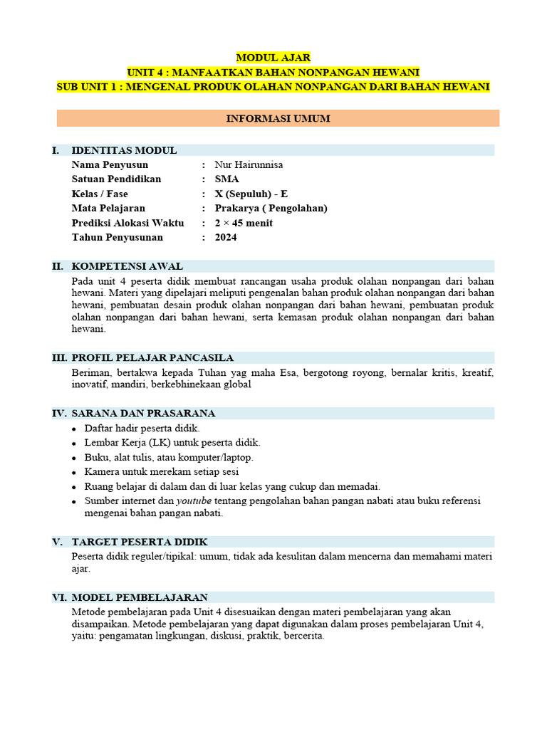 Modul Ajar Unit 4 Kegiatan 1 Print | PDF