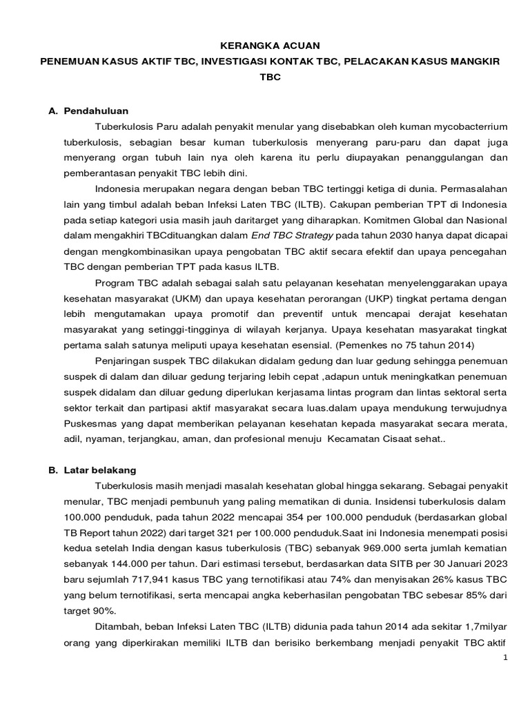 4.4.1.b KAK Penemuan Kasus Aktif TBC, Investigasi Kontak TBC, Pelacakan Kasus Mangkir TBC | PDF