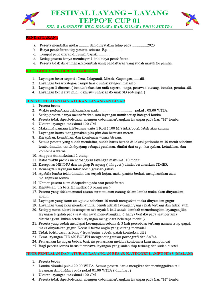 Aturan Lomba Layangan | PDF