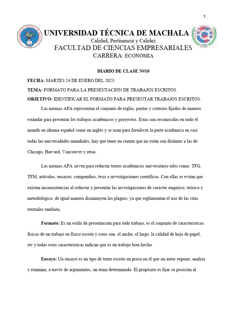 diario de clase 10 de comunicacion academica | PDF | Ensayos | Sumario abstracto)