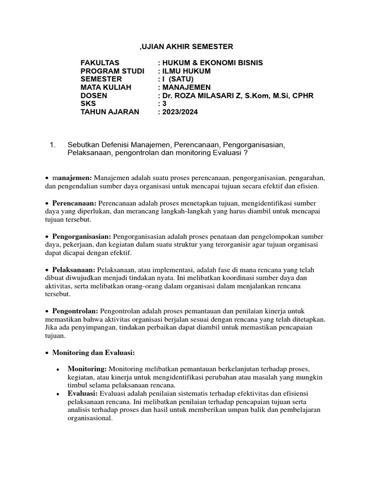 UAS - Manajemen Jawaban | PDF