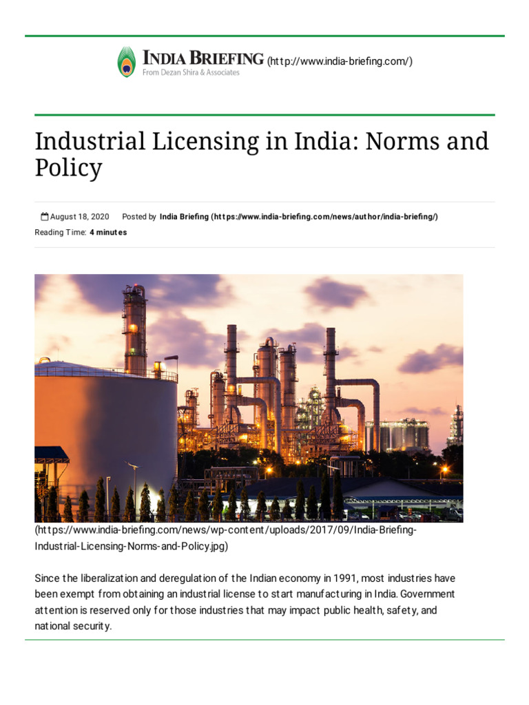 Industrial Licensing in India - Norms and Policy - India Briefing News ...