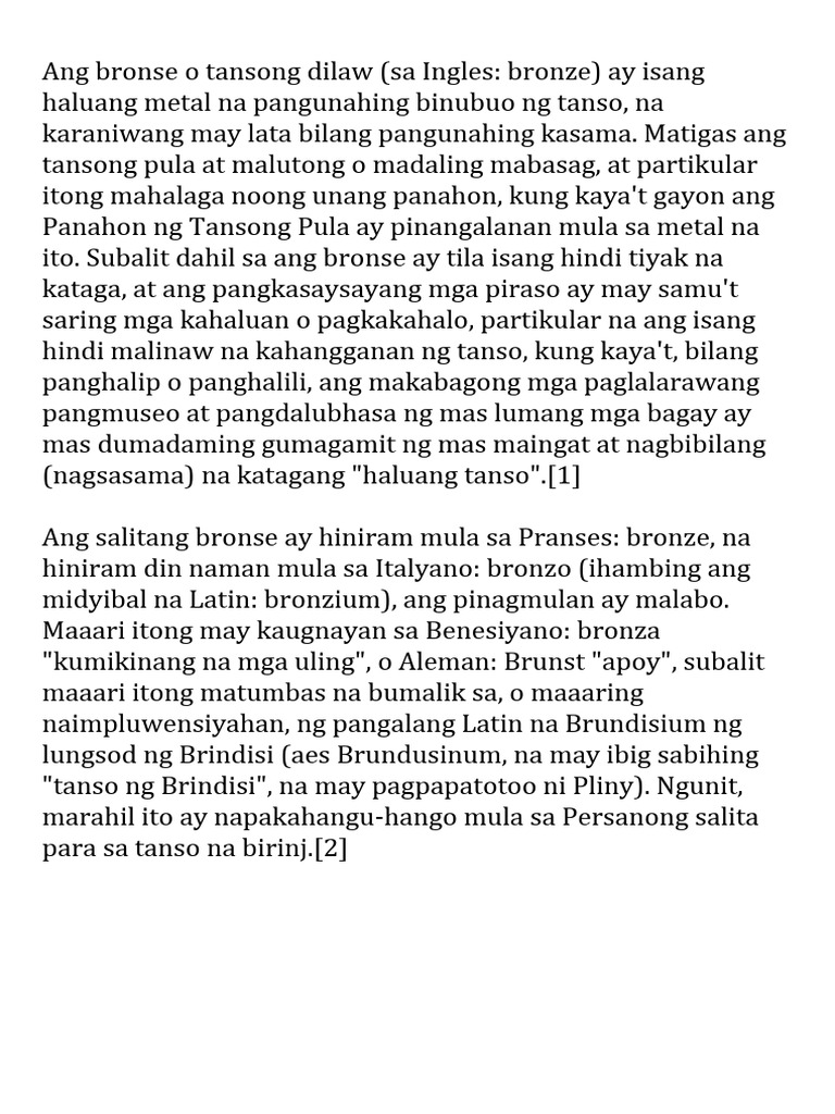 Ang Bronse o Tansong Dilaw | PDF