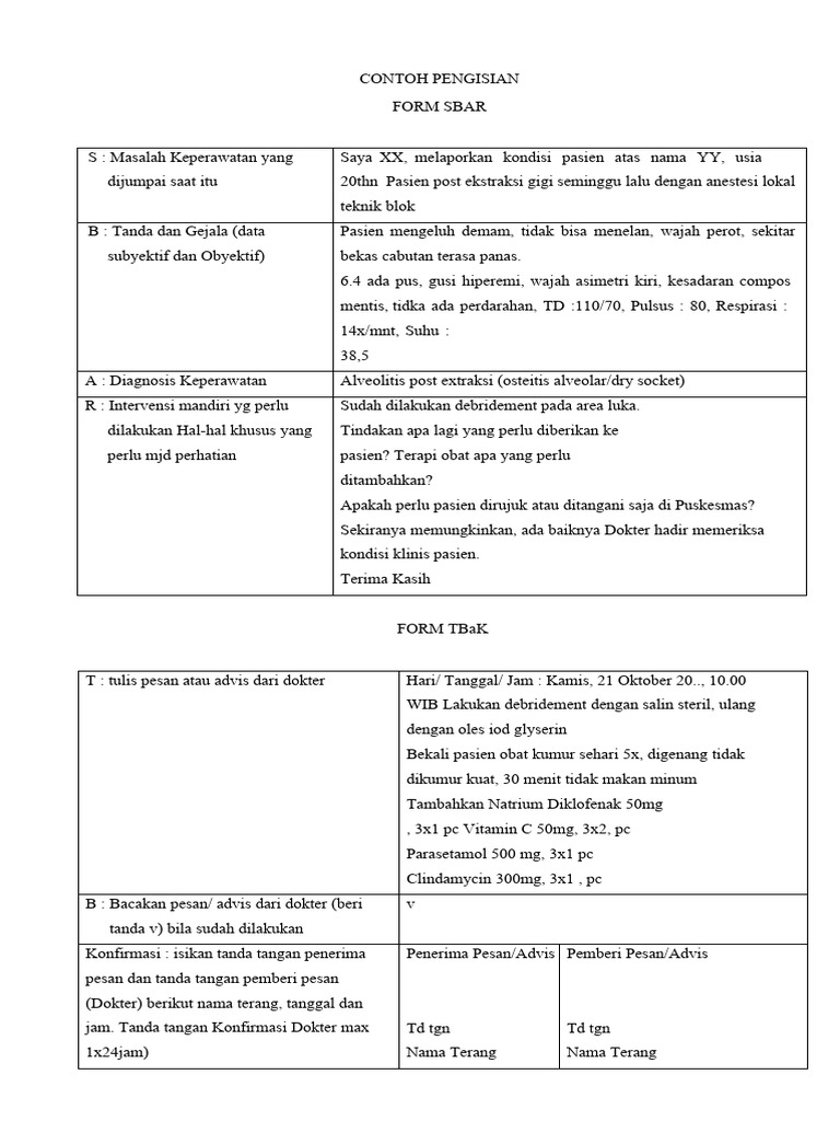 3712 Contoh Bukti Isi Form Sbar Tbak | PDF