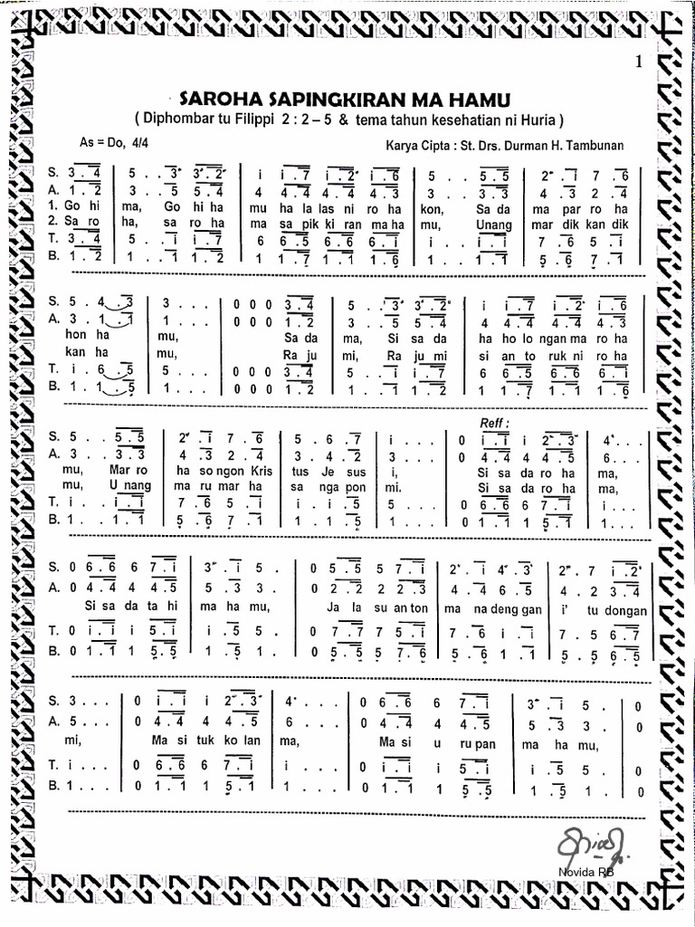 Partitur Saroha Sapingkiran Ma Hamu by Durman H Tambunan | PDF