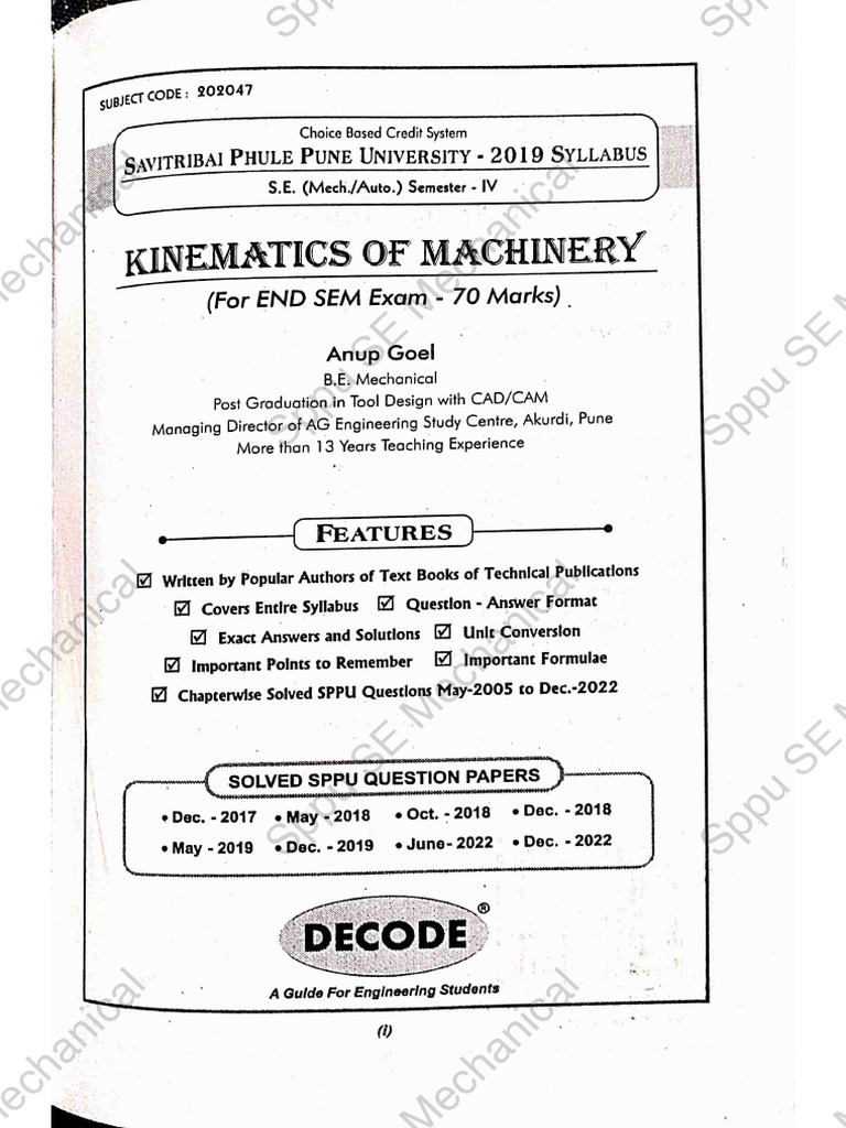 Kinematics of Machinery Decode Mechanical 4th Sem | PDF