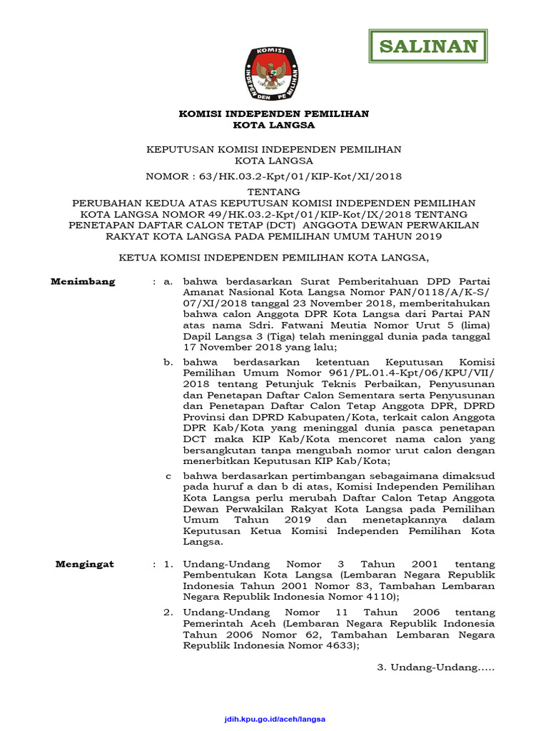 KPT No 63 2018 Perubahan DCT 2 | PDF