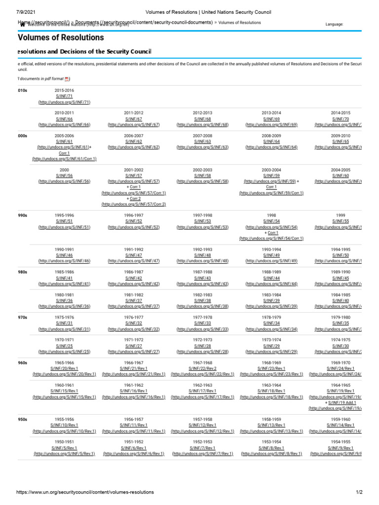 Volumes of Resolutions - United Nations Security Council | PDF