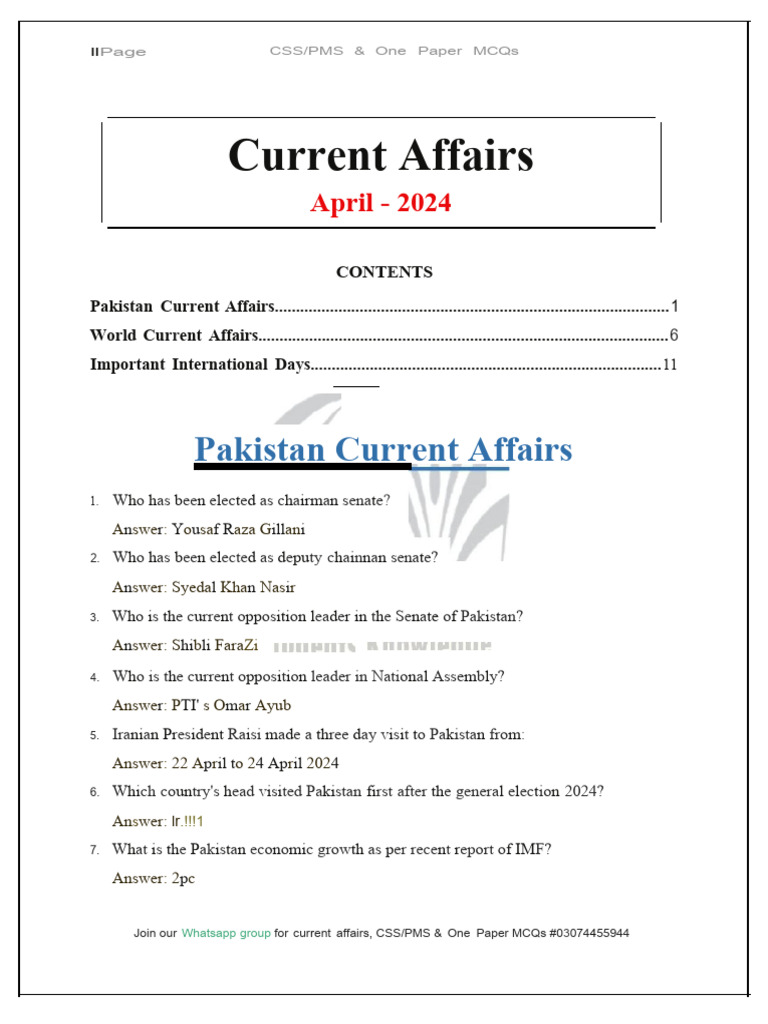 April 2024 Current Affairs Overview | PDF | Pakistan | World Economic Forum