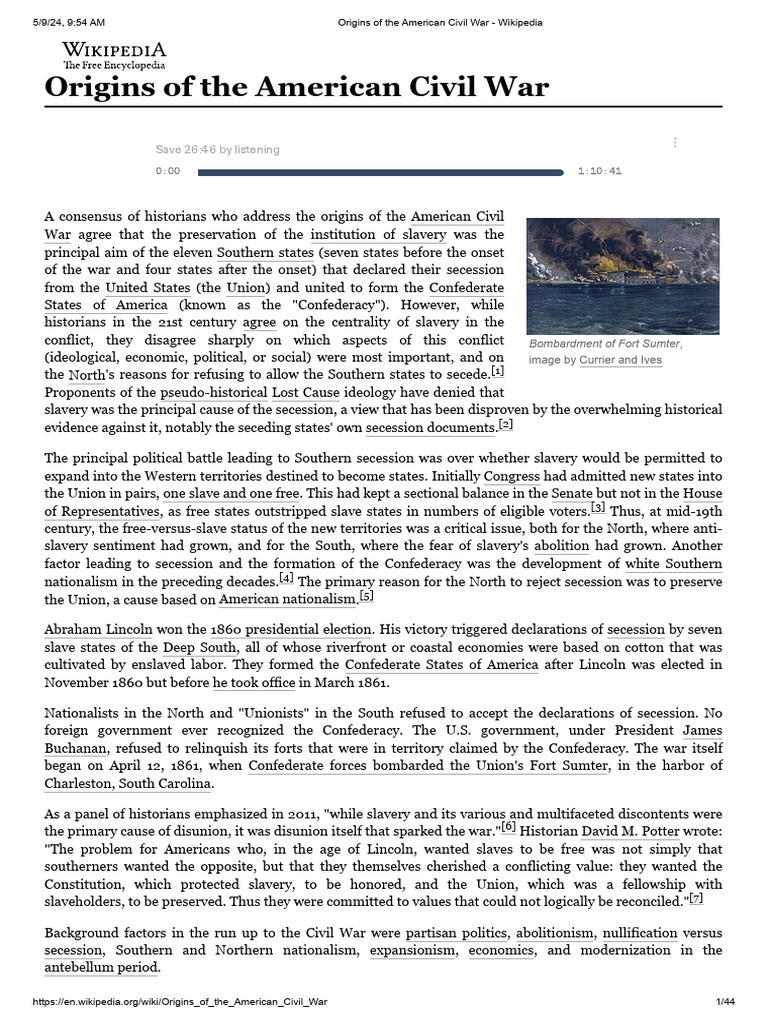 Origins of The American Civil War - Wikipedia | PDF | Slavery In The ...