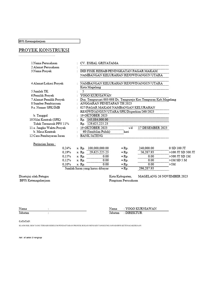 Formulir Jakon Pagar Makam PPN 11% | PDF