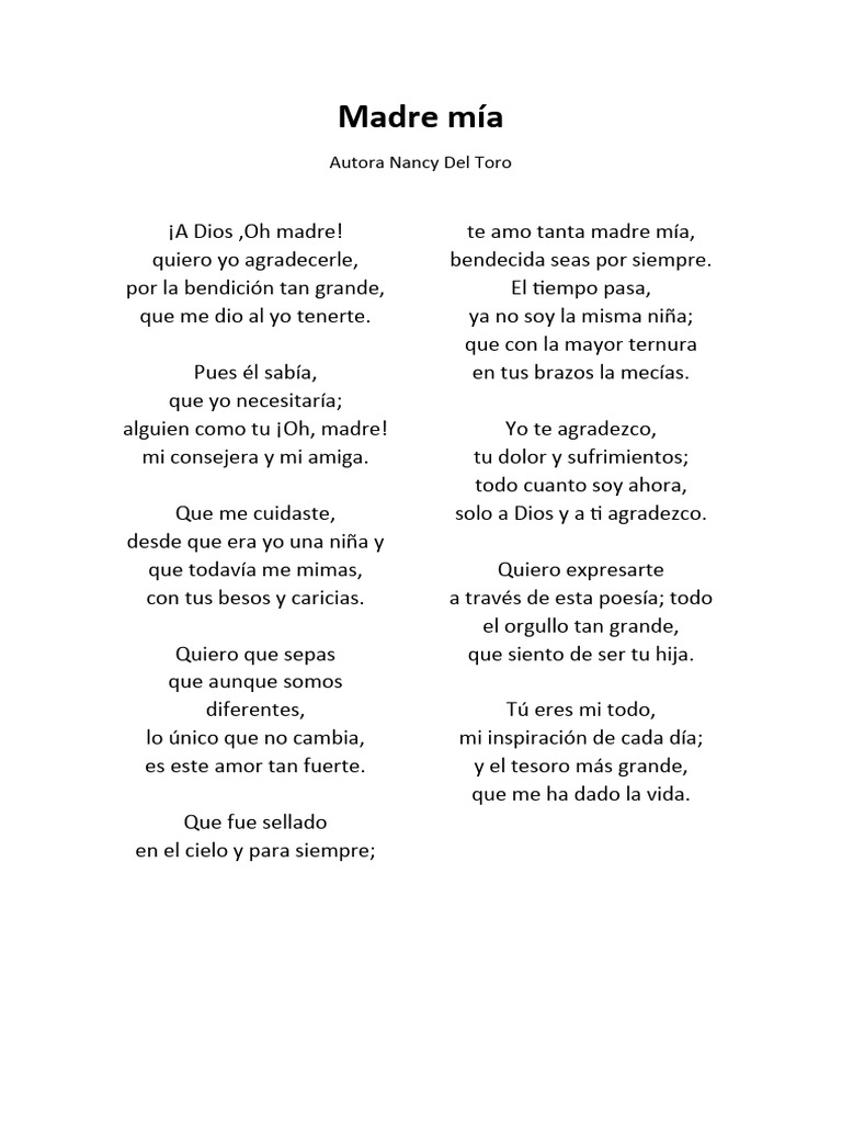 Poema a Madre Mía de Nancy Del Toro | PDF