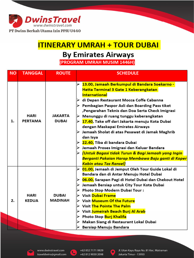Itinerary Umrah + Tour Dubai | PDF