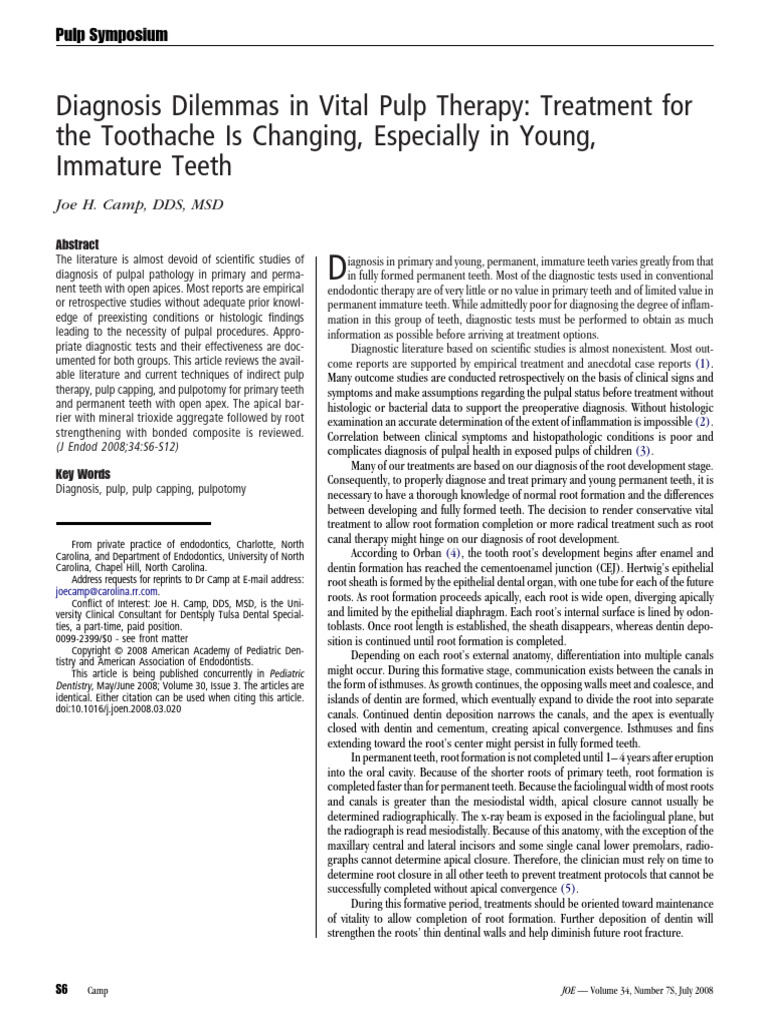 camp2008 Diagnostic Dilemmas in vital pulp therapy treatment for ...