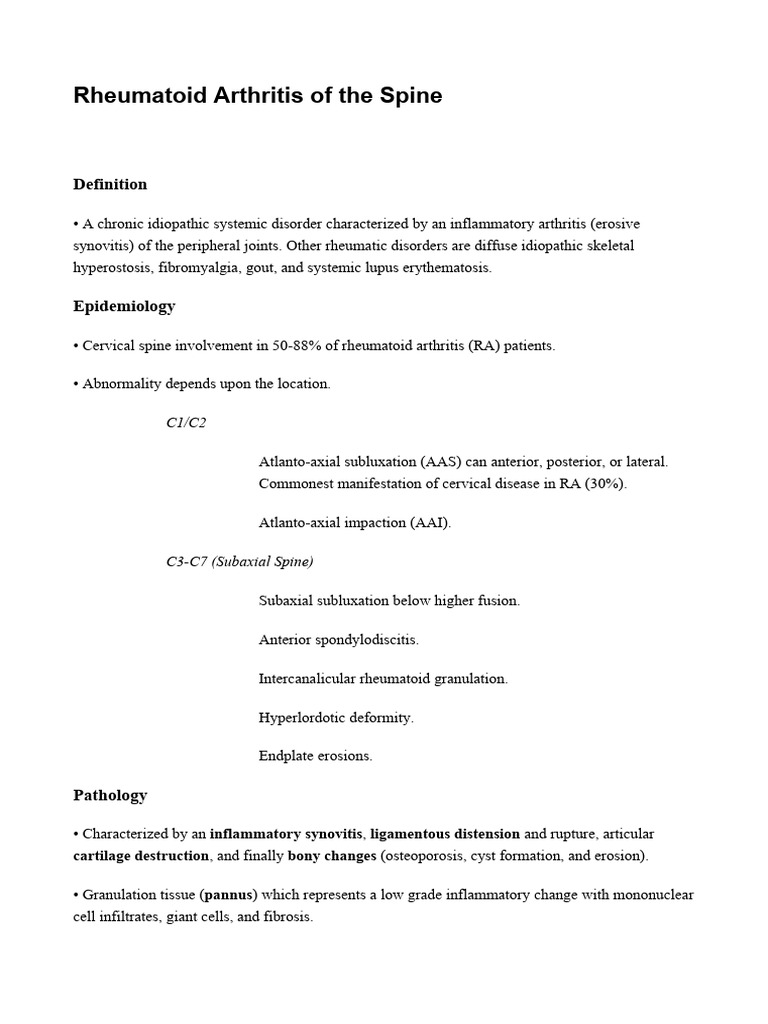 Rheumatoid Arthritis of The Spine | PDF | Rheumatoid Arthritis | Spinal ...