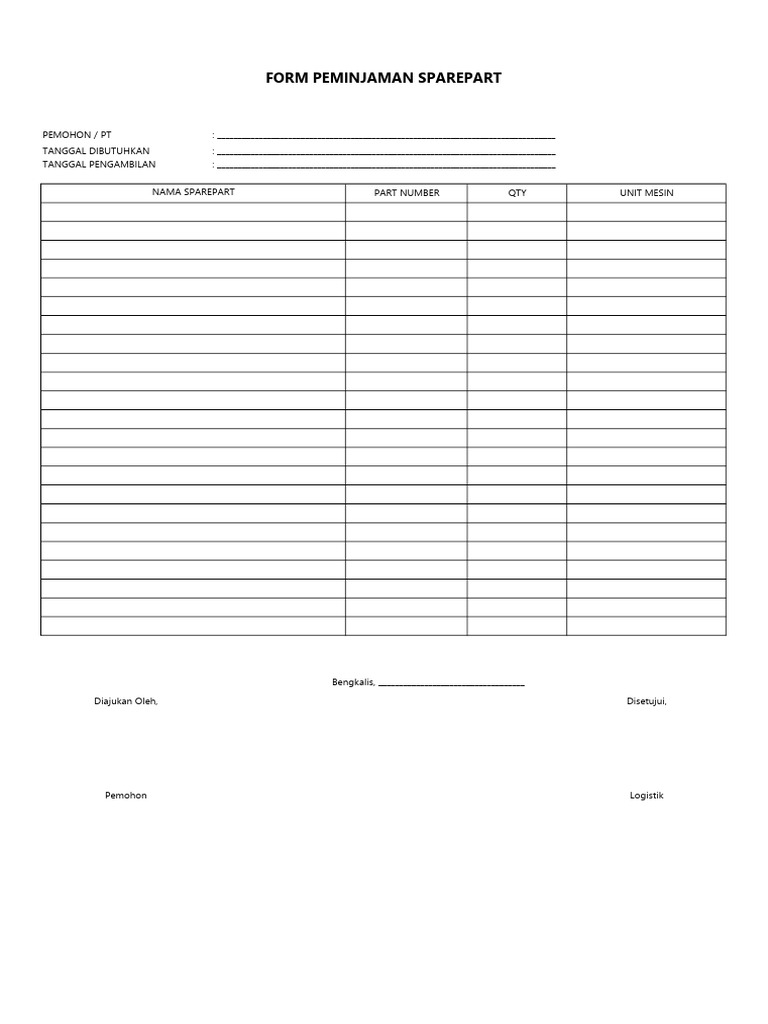 Form Peminjaman Sparepart | PDF