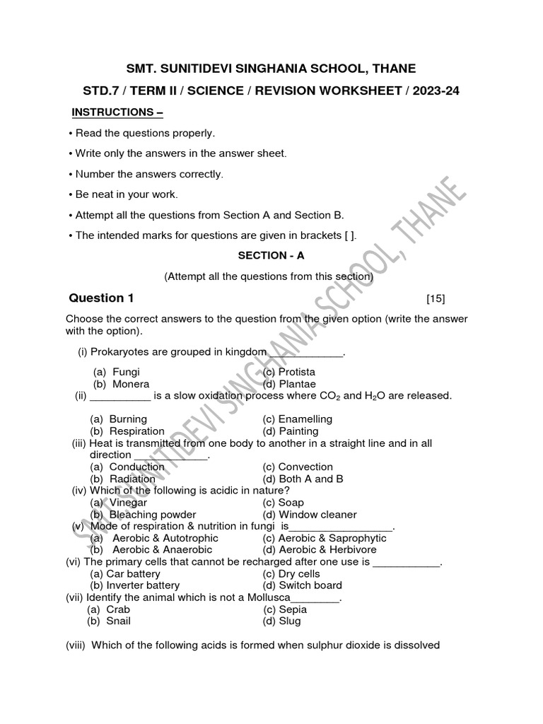 Term 2 - Revision Worksheet-2023-24 | PDF | Acid | Oxygen