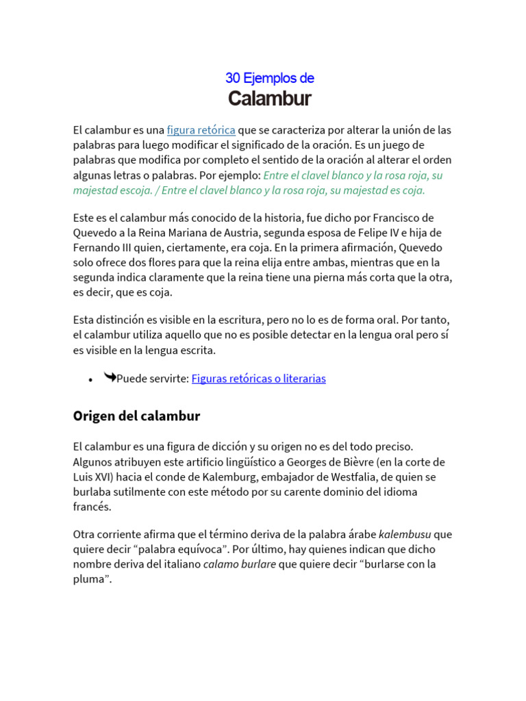 30 Ejemplos de Calambur | PDF | Semántica léxica | Técnicas Retóricas