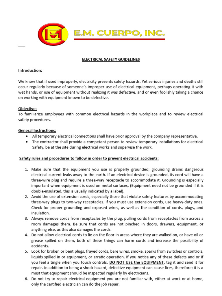 Electrical Safety Guidelines | PDF | Electrical Connector | Insulator (Electricity)