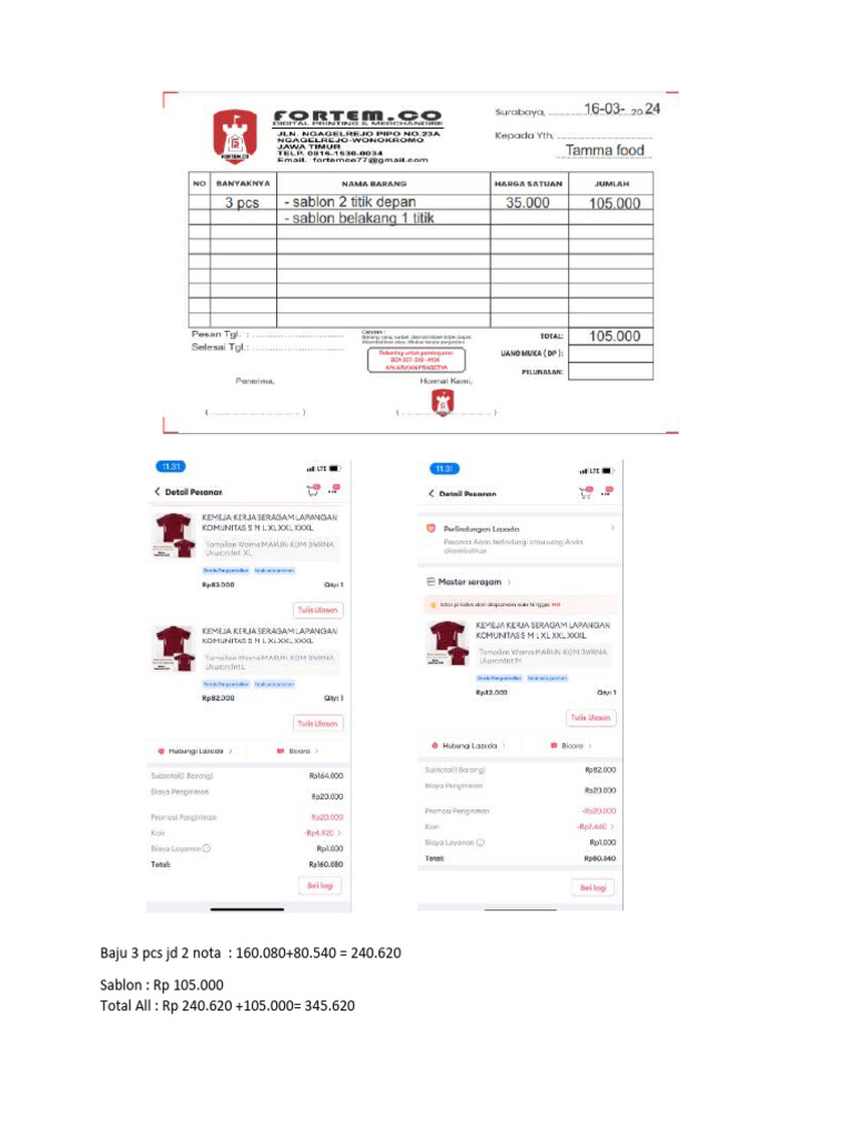 Nota Sablon Dan Baju Seragam Event | PDF