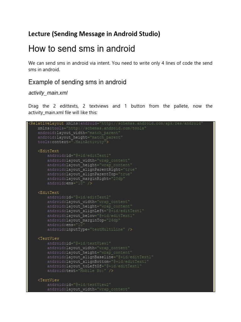Lecture(send sms) | PDF | Android (Operating System) | Smartphone