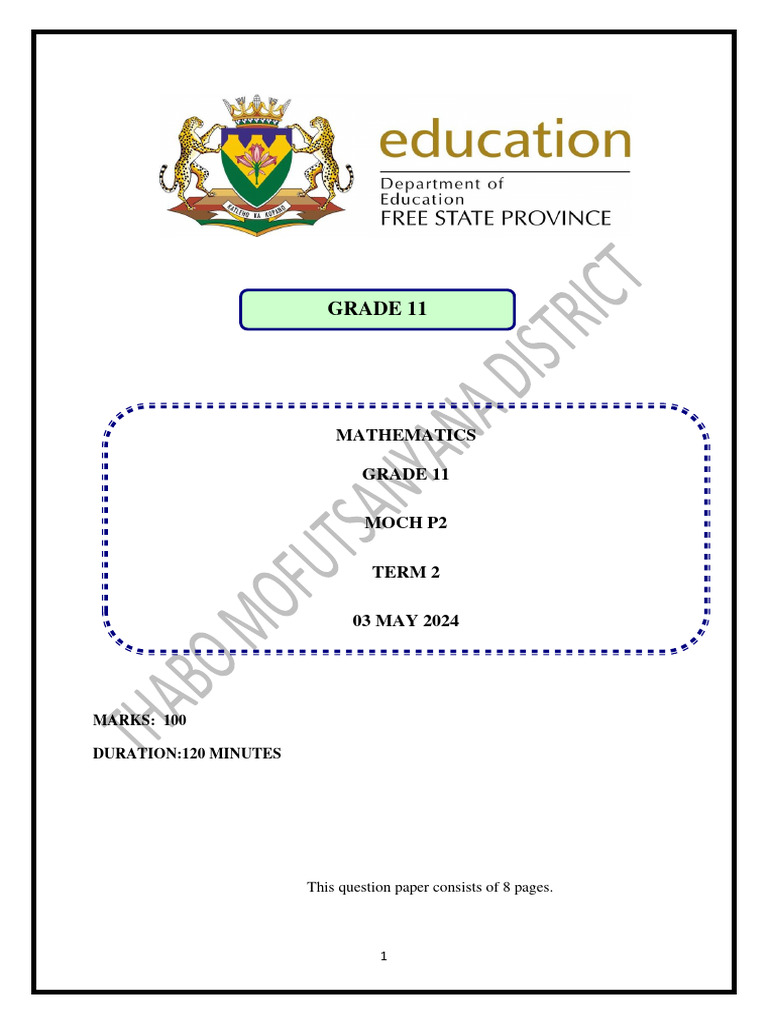 Mock Grade 11 Term 2 2024 | PDF | Circle | Line (Geometry)
