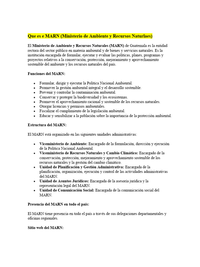 Funciones del MARN en Guatemala | PDF | Protección del medio ambiente ...