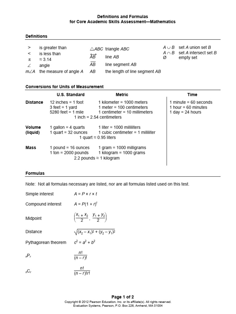 Math Definitions & Formulas | PDF | Mathematics