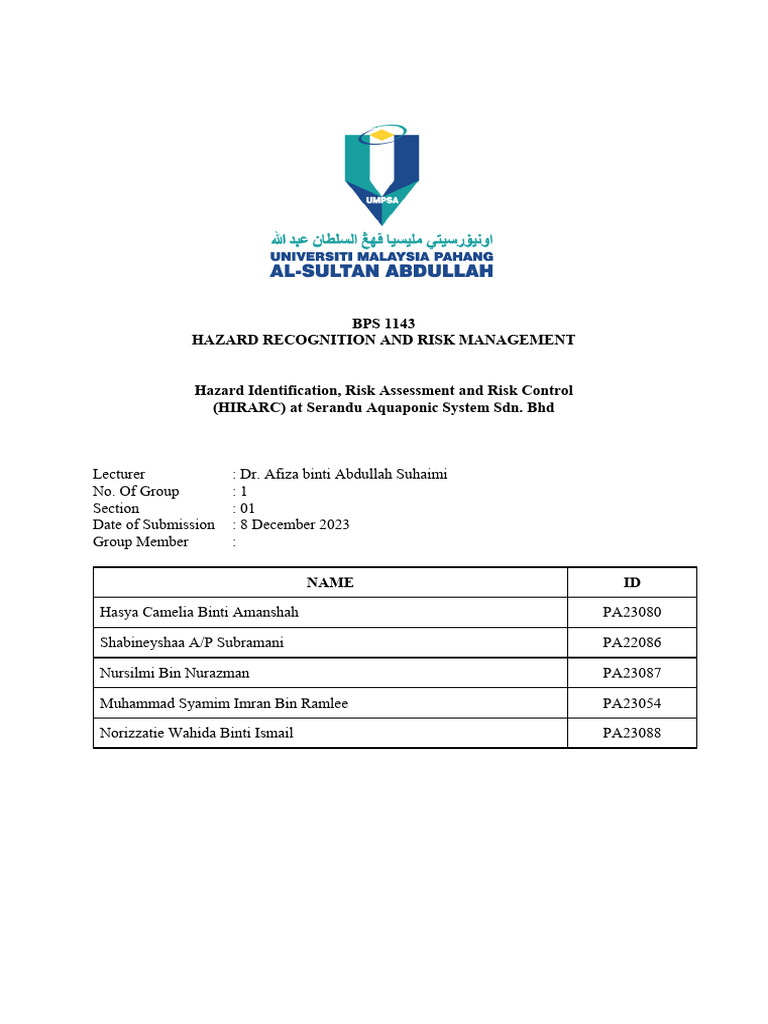 Hirarc Report Group 1 | Download Free PDF | Risk | Occupational Safety ...