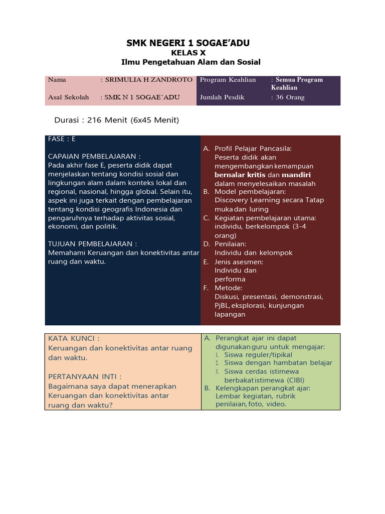 Modul Ajar Keruangan Dan Konektivitas Antar Ruang Dan Waktu | PDF
