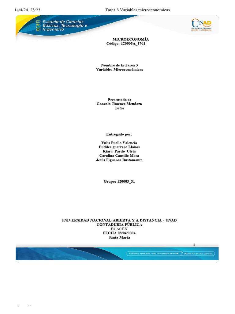 Tarea 3 Variables Microeconomicas | PDF | Microeconomía | Oferta y demanda