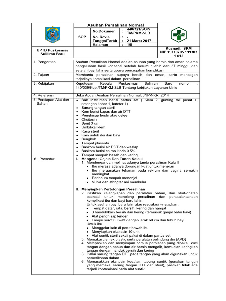 Sop Persalinan Normal | PDF