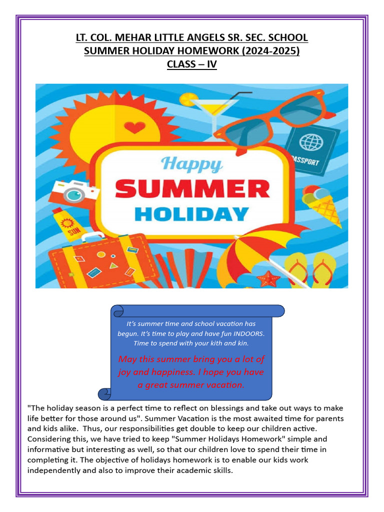 Class 4 Holiday Homework 2024 25 | Download Free PDF | Foods | Blue