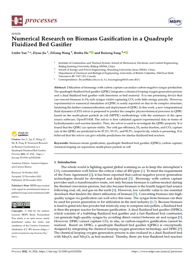 Numerical Research On Biomass Gasification in A Quadruple Fluidized Bed ...